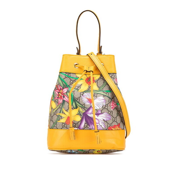 Gucci | Bags | Gucci Gg Flora Flower Shoulder Bag Beige Yellow Leather ...